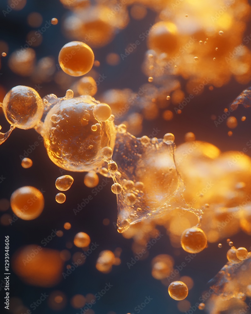 Ilustrace Glowing 3D representation of yeast cell fermentation ...