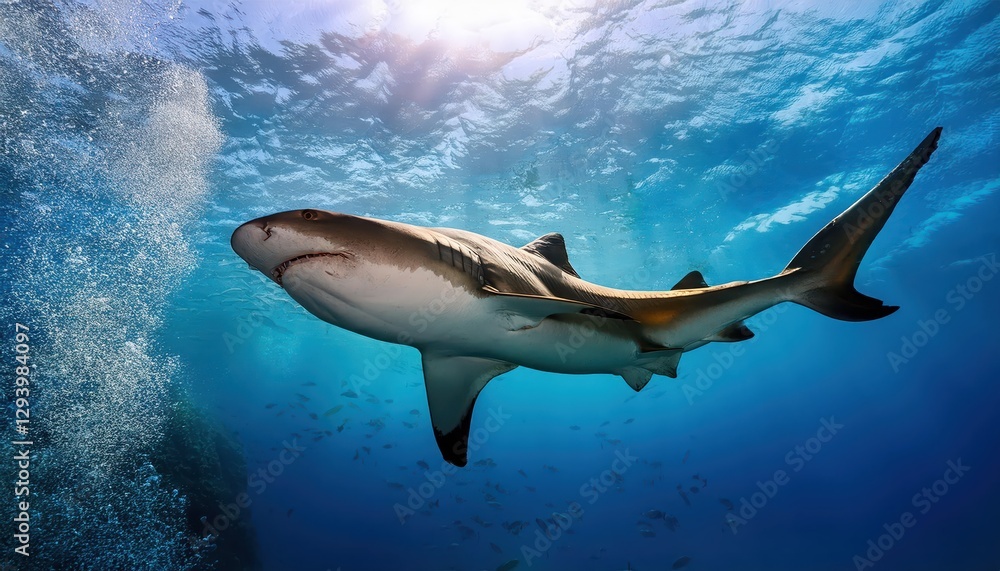 Tiger Shark Swimming in the CrystalClear Waters of the Maldives at Dusk ...