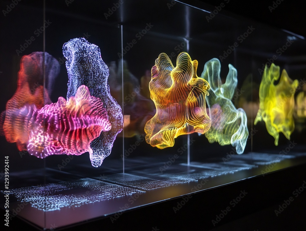 Holographic display showing bioluminescence evolution deep sea species ...