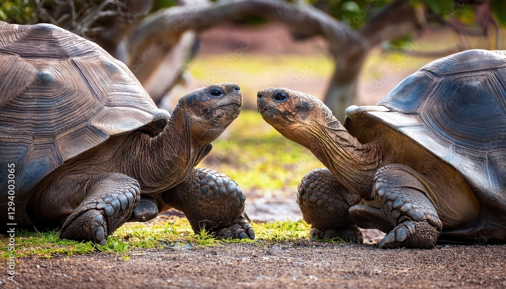 Two Galapagos Tortoises Engaging in a Heartfelt Exchange Amongst ...