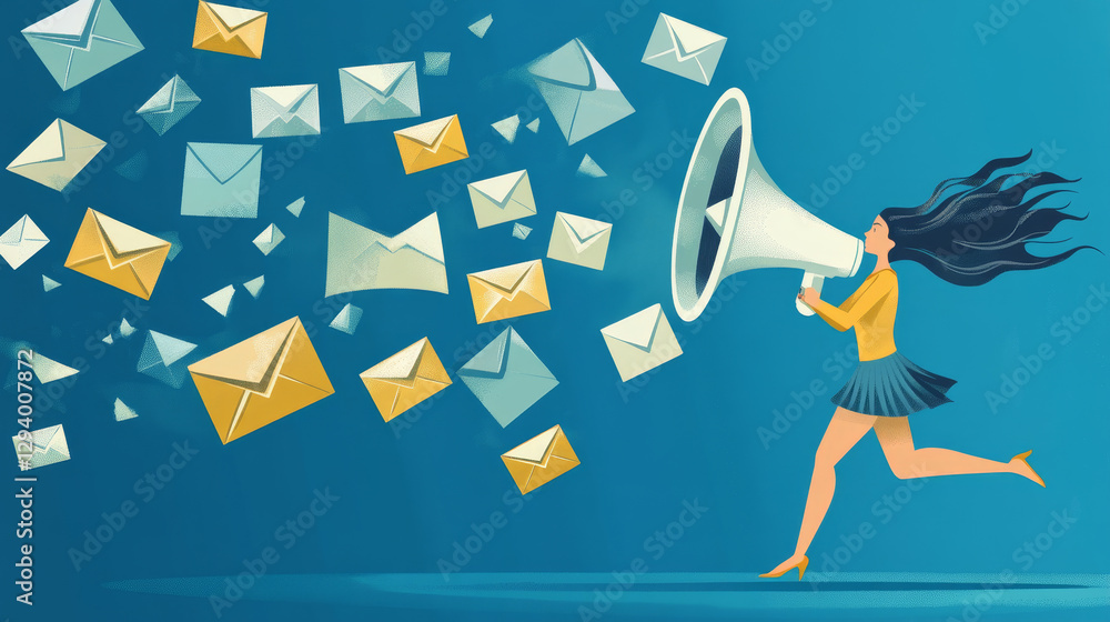 Internet spam concept, vector illustration, flat tiny woman character ...