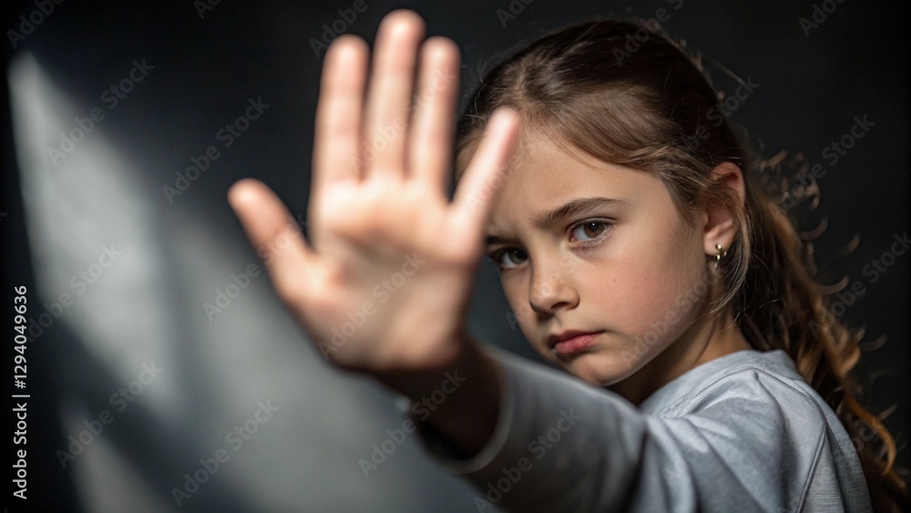 Child Abuse and Violence, Little Girl Child with Hand Gesture Stop ...