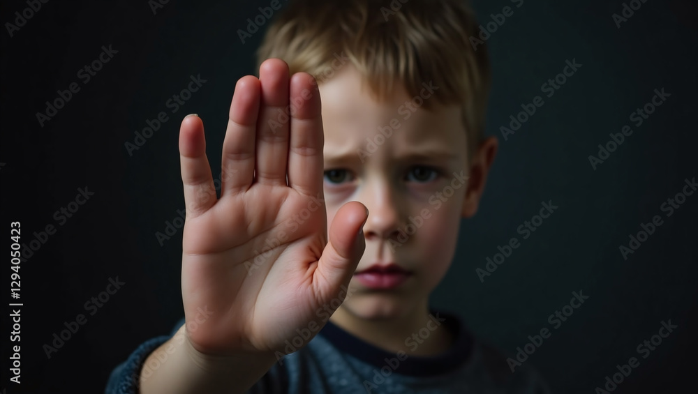 Child Abuse and Violence, Little Boy Child with Hand Gesture Stop ...
