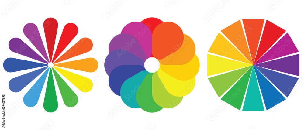 Color wheel vector set. Color wheel guide.RGB and CMYK colors chart ...