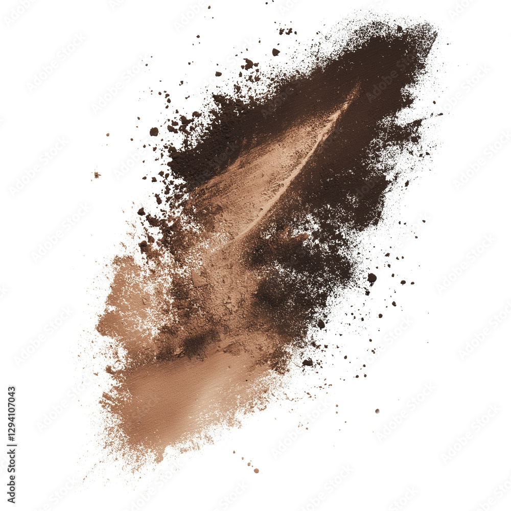 Dust, dirt, and grime with smudges of brown eye shadow on a transparent ...