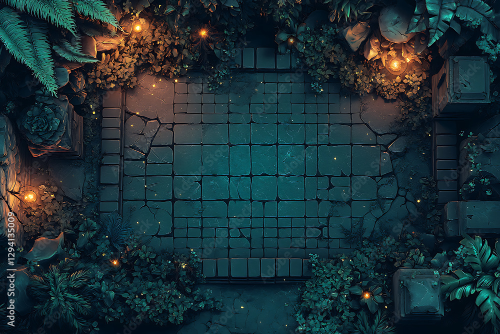 Dark Jungle Battle Map: Pixel Art Game Background Stock Illustration ...