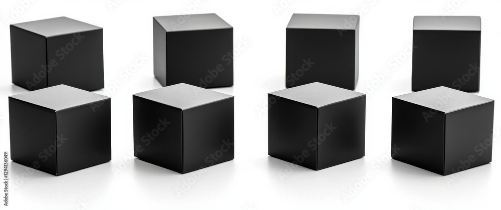 Set of Black box product packaging in side view and front view isolated ...