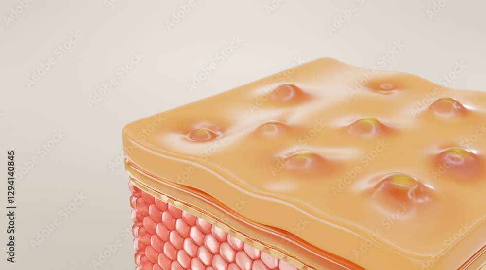 3D illustration of damaged skin with uneven texture, bumps, and ...