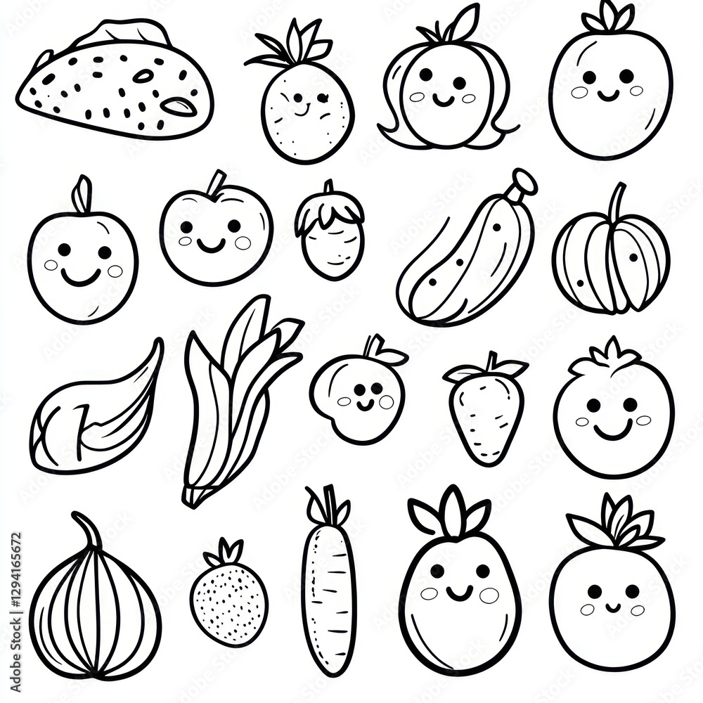 Cute cartoon vegetable collection, various fruits and vegetables ...