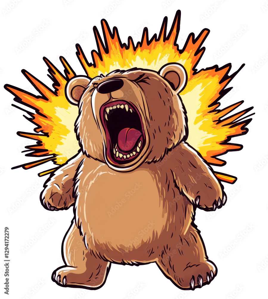 Angry, snarling bear in a hand-drawn style, baring its teeth in rage. A ...