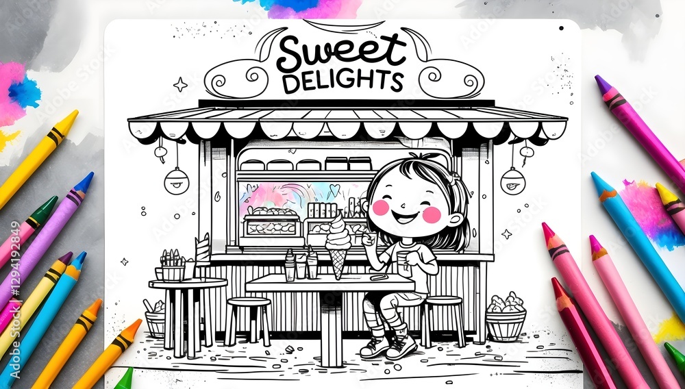 Popsicle Ice Cream Food Eatery Meal Coloring Kid Book Page in Black and ...