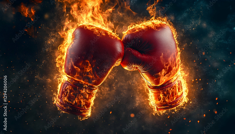 Hot fighting boxing gloves placed on fire, capturing intensity and ...