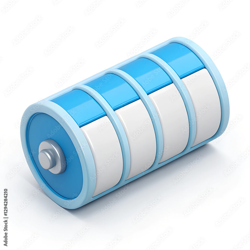 Battery power indicator with blue and white segments showing a good ...