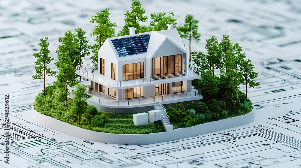 Futuristic 3D blueprint render depicting a bio integrated smart home ...