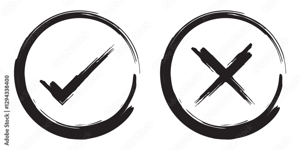check mark, tick mark, and cross brush sign red checkmark and red X ...