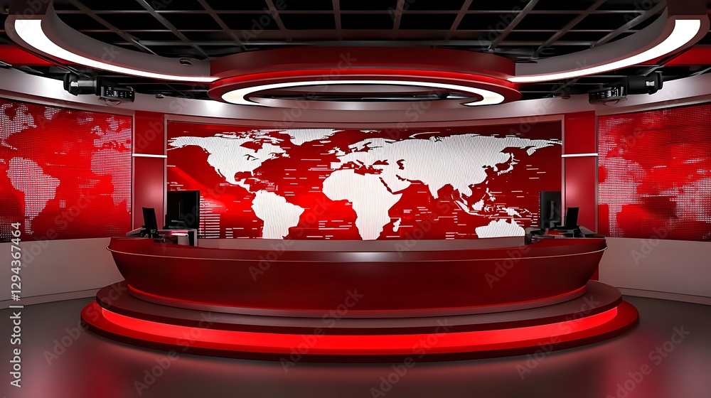 Ilustración de Stock Dynamic Red Themed TV News Set with Glowing ...