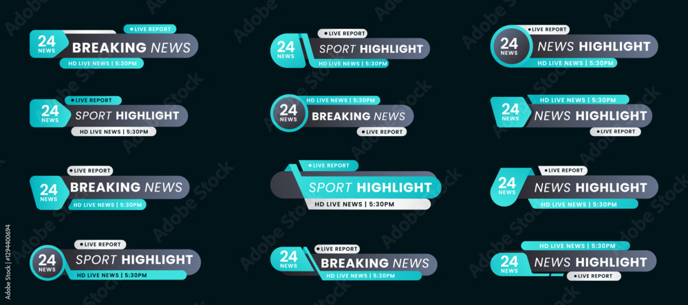 Set of breaking news lower third bar banner design. Tv header bars for ...