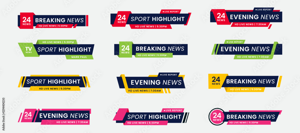 Breaking news lower third banner set. TV header bars for news, sports ...