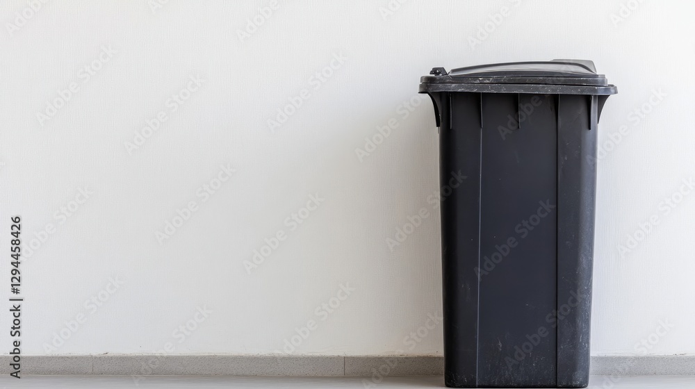 Large roadside trash bin with an anti-tamper lid, positioned on a white ...