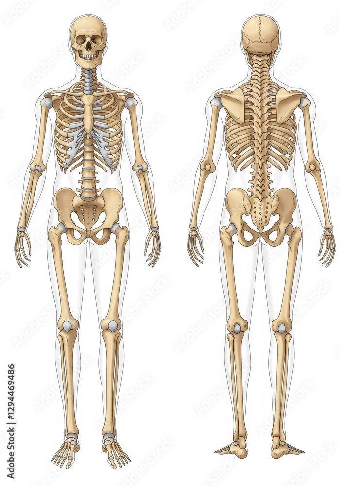 Human Skeleton Anatomy Front and Back View - Detailed anatomical ...