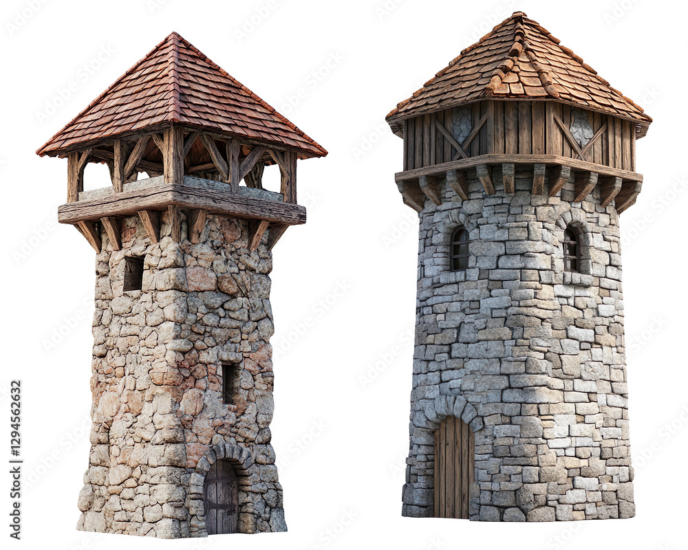 Medieval Stone Watchtower with Wooden Roof on a Transparent Background ...