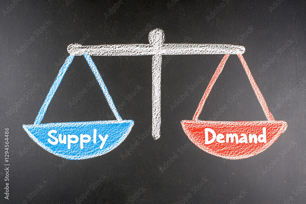 Visual representation of economic supply and demand balance. A scale is ...