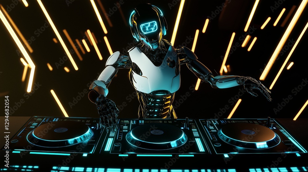 A humanoid robot AI agent DJ playing music at a nightclub symbolizing ...