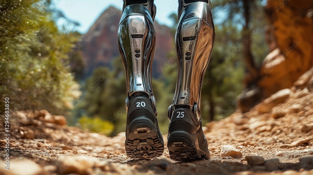 A humanoid robot AI agent wearing boots with the year 2025 on them ...