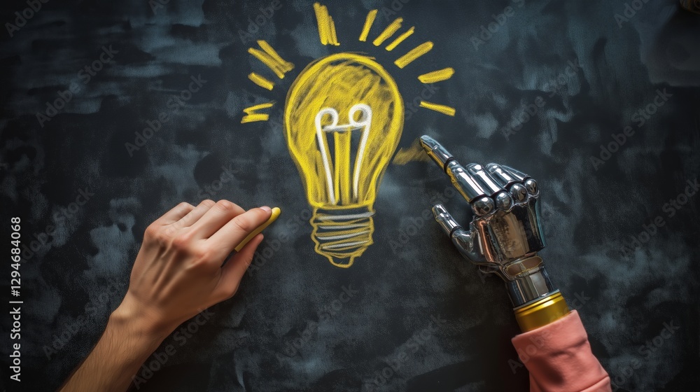 A human and a humanoid AI agent robot have their hands next to a ...