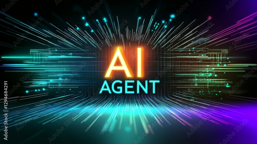 The text AI agent on a neon cyberspace background symbolizing agentic ...
