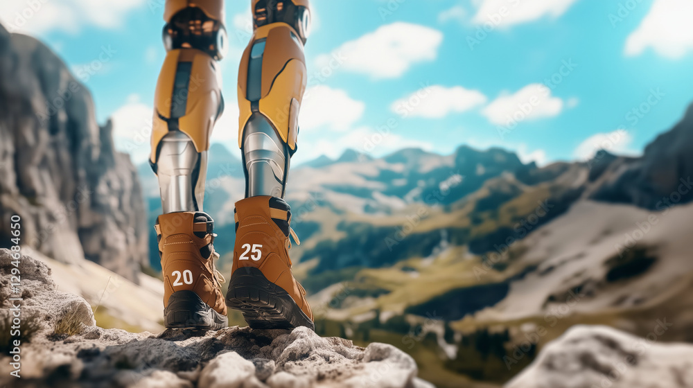 A humanoid robot AI agent wearing boots with the year 2025 on them ...