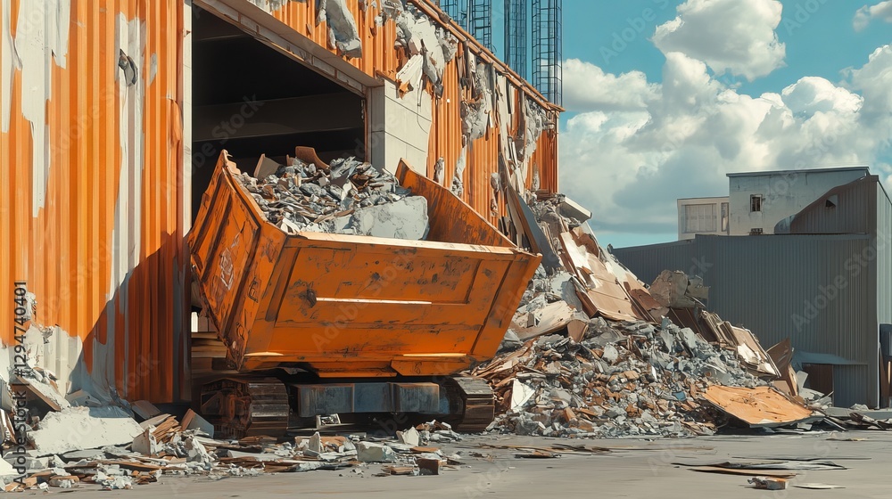 Demolition Site Orange Dumpster Debris Removal Building Destruction ...