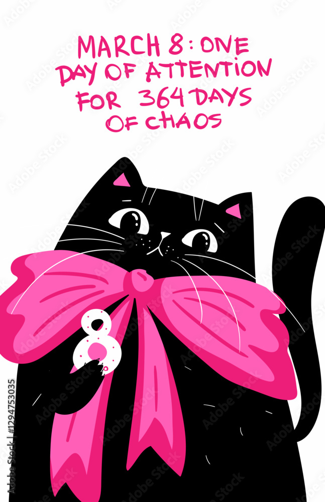 Funny kawaii sarcastic Black Cat with Number 8, International Women s ...
