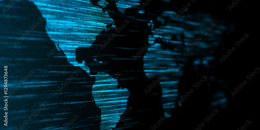 Texture of blue earth map background with halftone dots. Futuristic ...