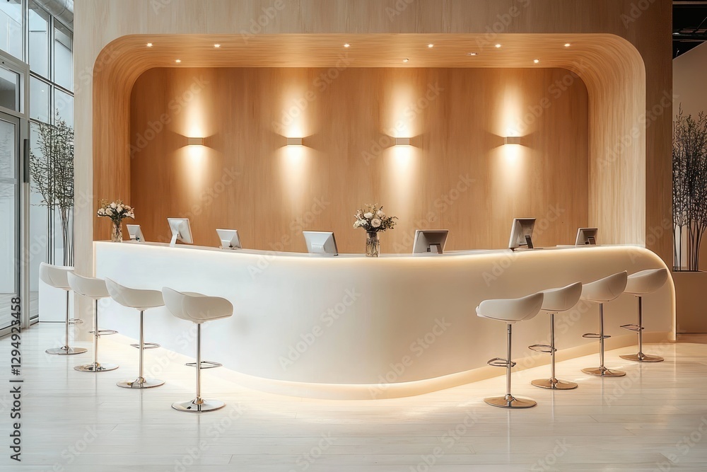 Minimalist Trade Show Booth Mockup with Modern Reception Desk and Bar ...