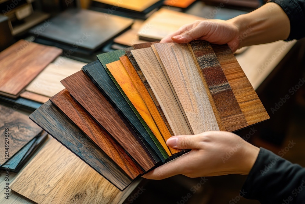 Architect Choosing Wood Texture Samples for Interior Design and ...