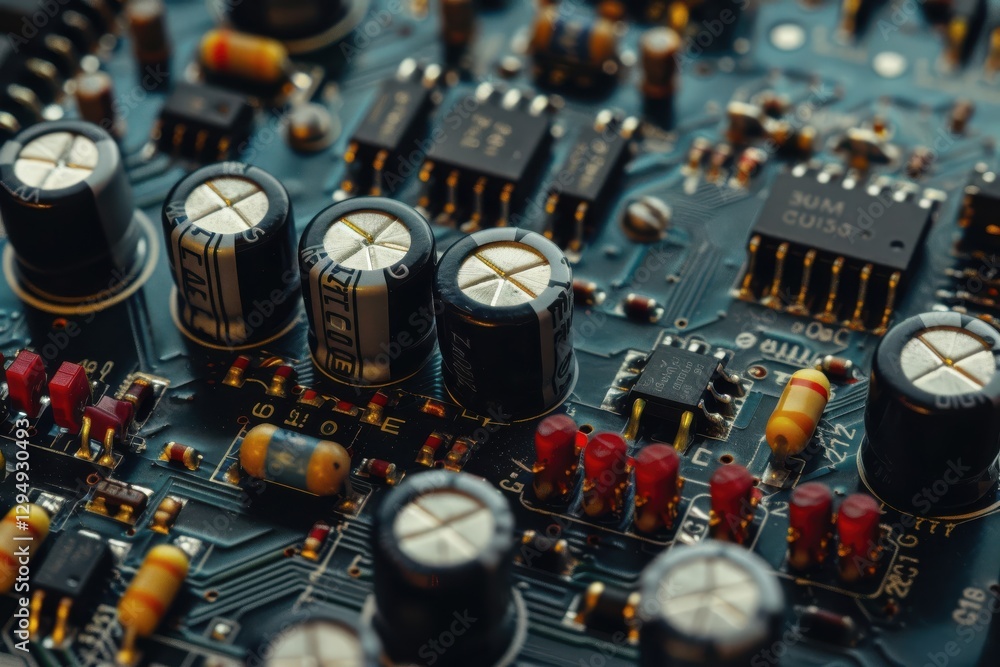 Macro shot of a modern electronic circuit, with its highly detailed ...