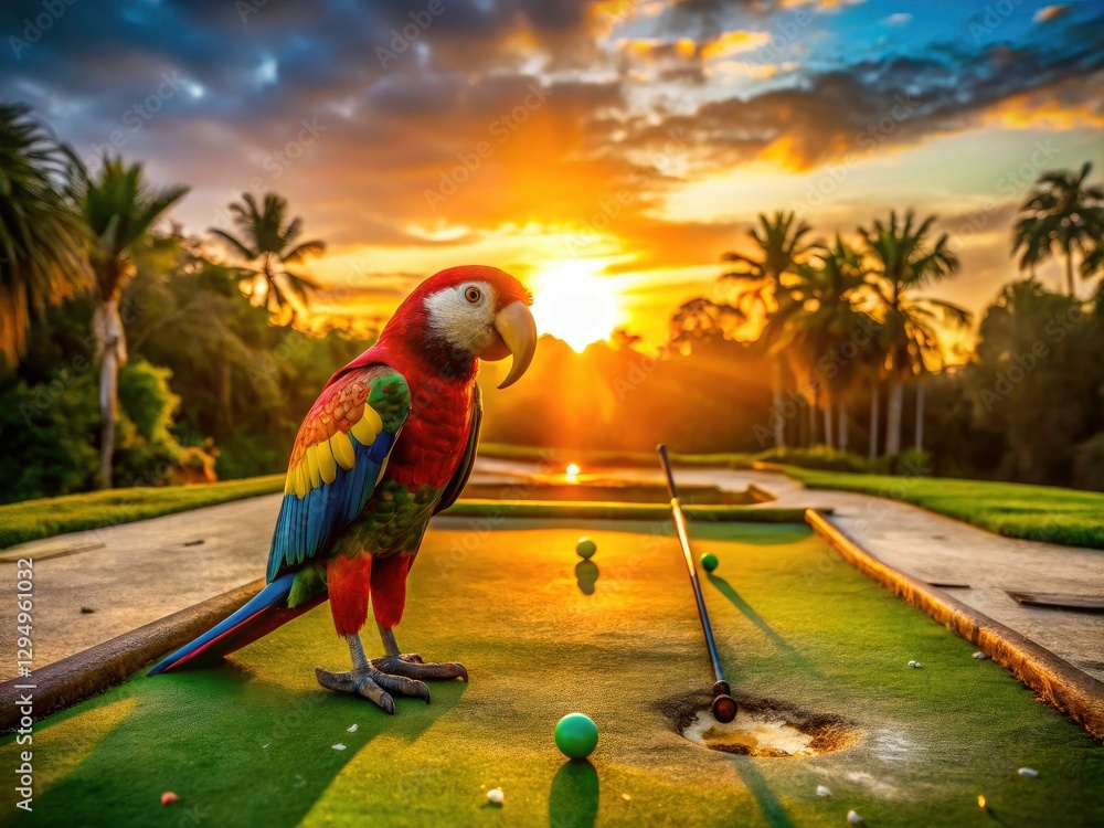 Sunset Golf Parrot Pro Golfer - Urban Exploration AI Art Stock ...