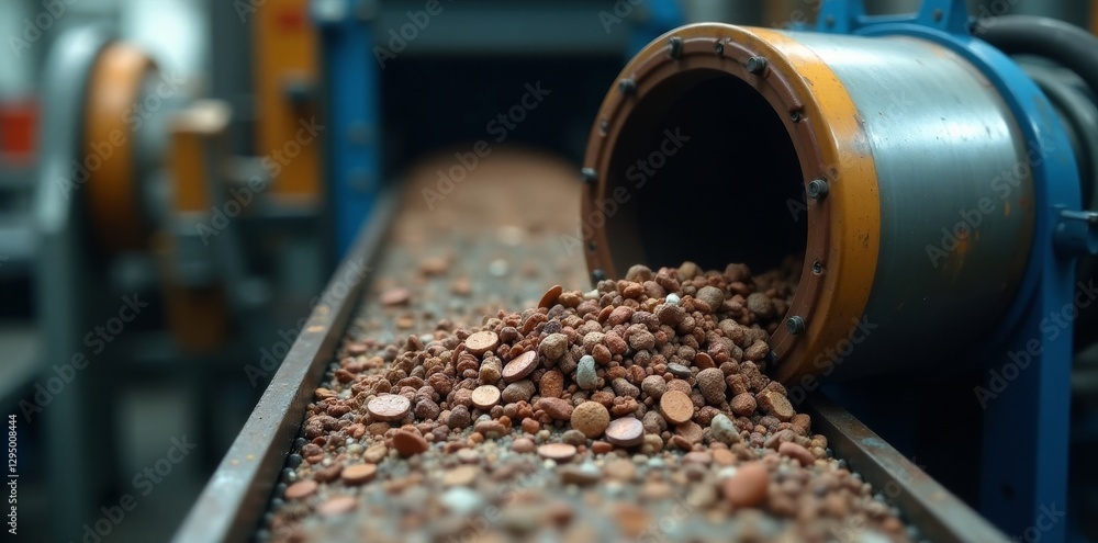 Conveyor feeds waste into large rotating drum filter for size ...