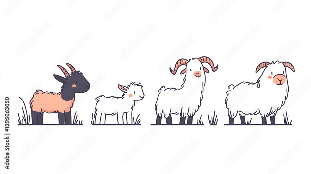 Goat growth journey from kid to adult pasture setting illustrated ...