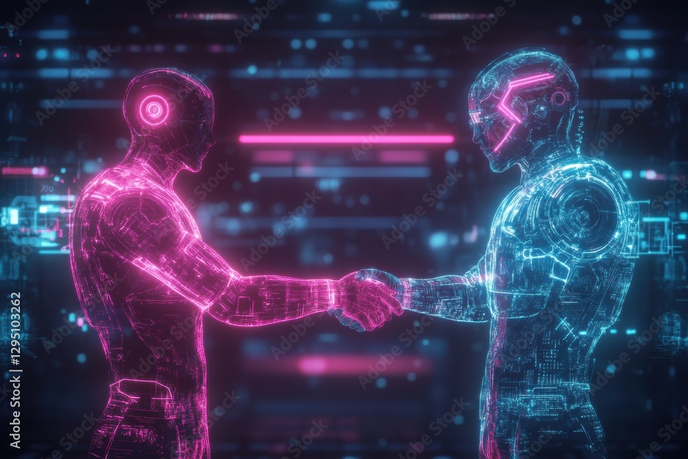Digital avatars engage in metaverse social interaction by shaking hands ...