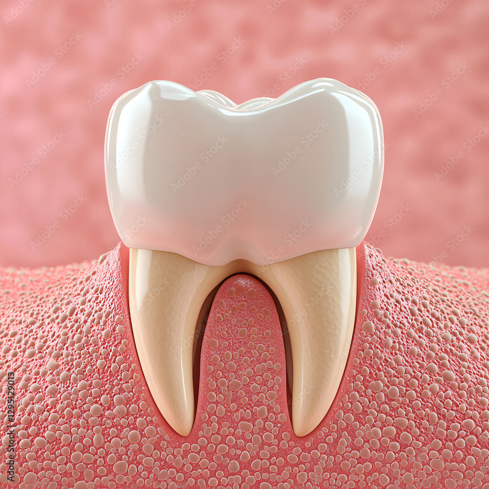 tooth root attached to a periodontal ligament in the jaw. Stock ...