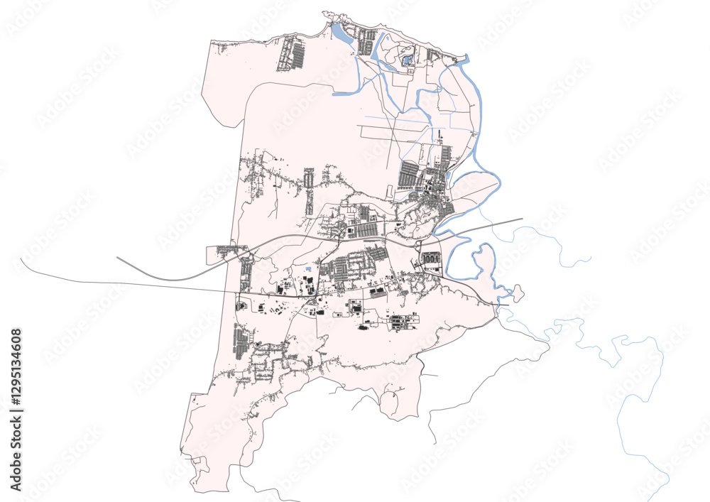 vector map of buildings, waterway and highways in the barceloneta town ...