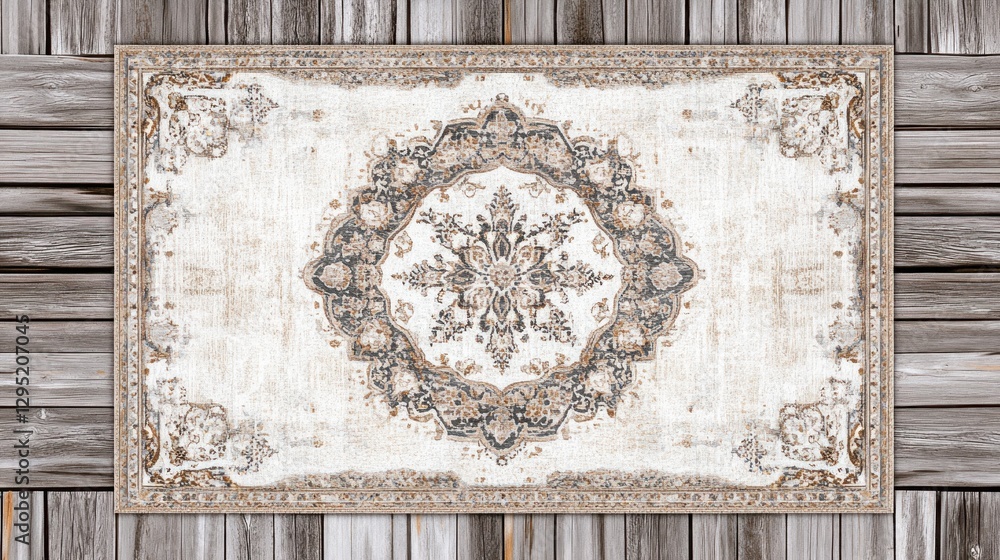 Ornate rug on wooden floor, interior design, home decor, possible use ...