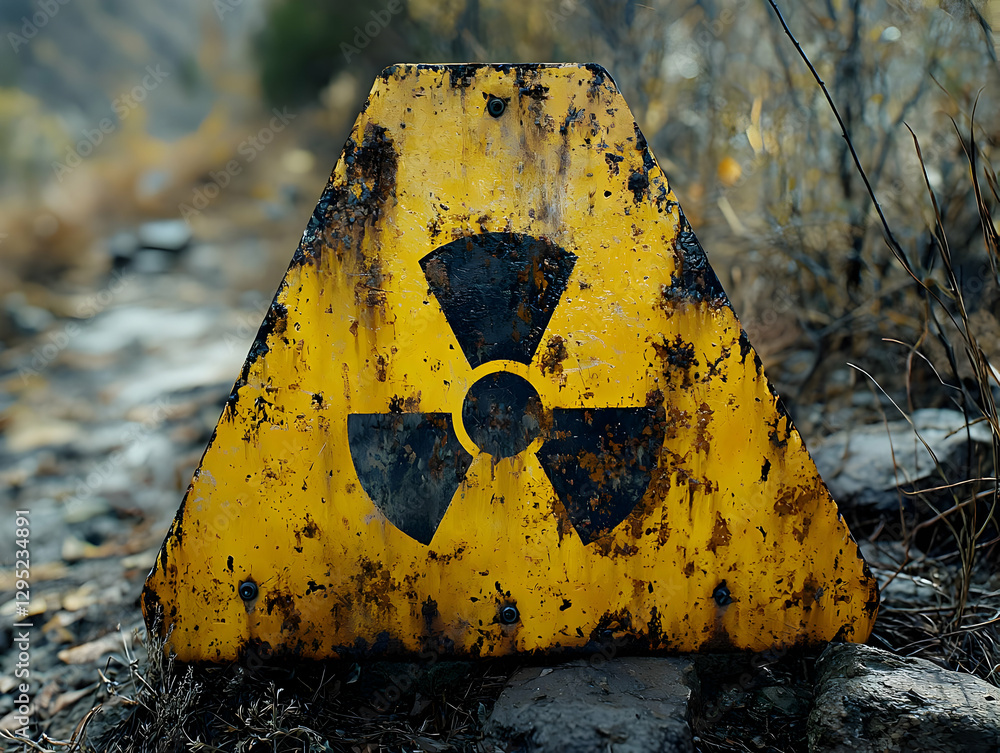 Rusty Triangular Sign Displays Radiation Symbol Outdoors, Showing Aged ...
