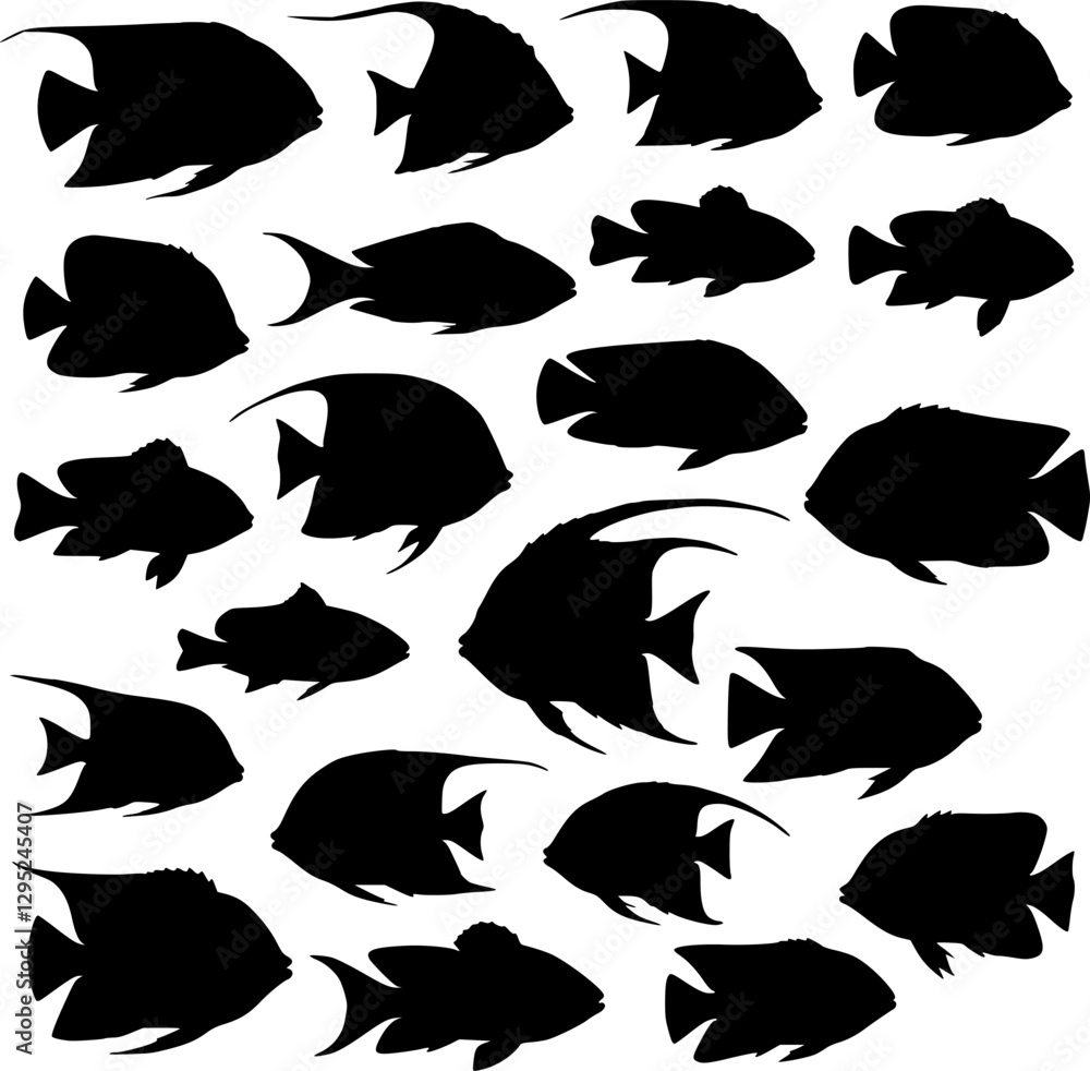 Tropical fish silhouettes on transparent background. Vector image of ...