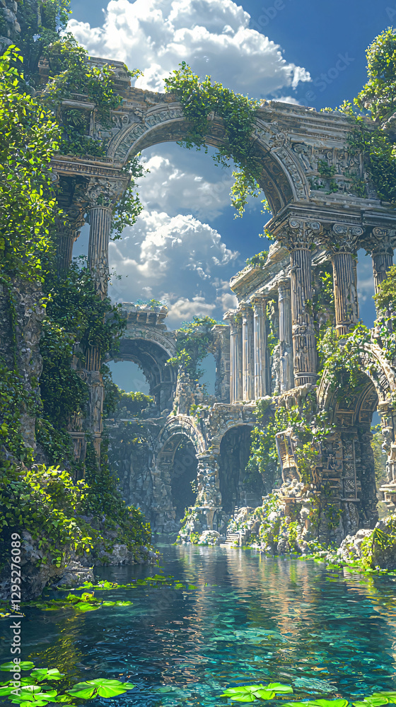neoclassical fantasy landscape showcasing Greek ruins with ornate ...