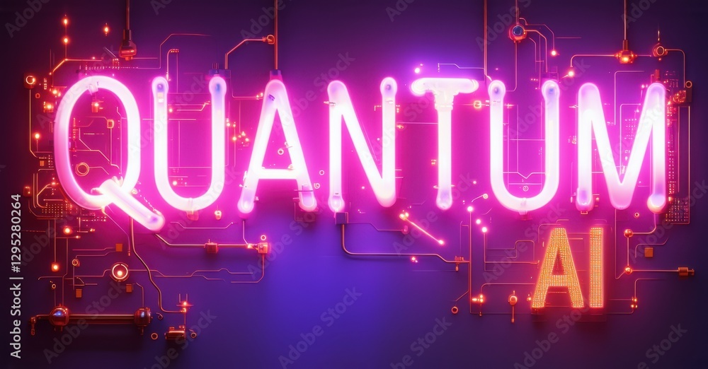 Neon sign quantum ai circuits glowing particles futuristic sci fi ...