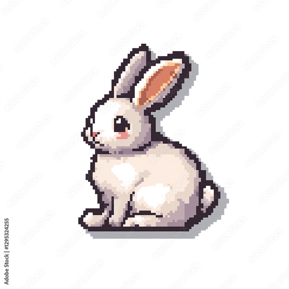 Adorable Pixel Art Bunny: A charming, white bunny sits against a plain ...