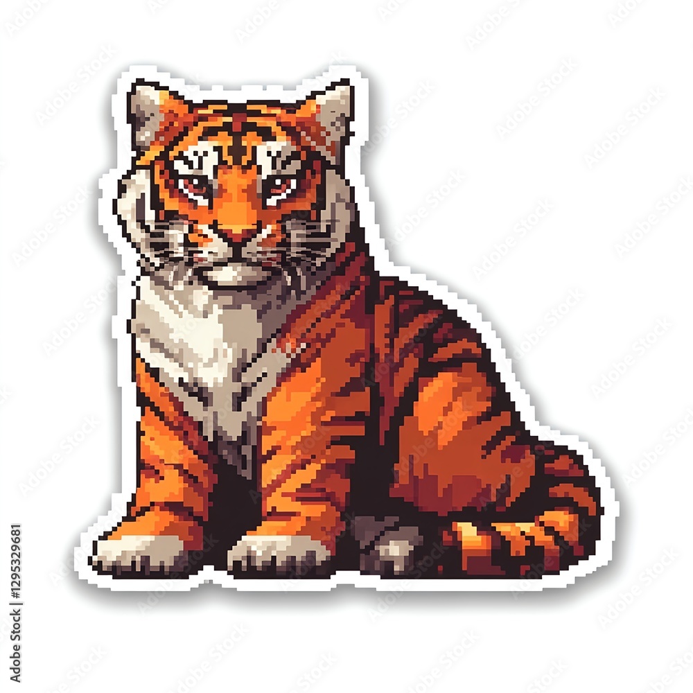 Adorable Pixel Art Tiger: A charming sticker of a majestic tiger cub ...